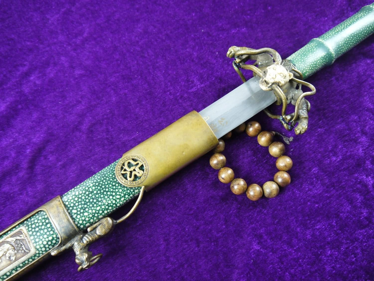 Snake-like sword/Damascus steel blade/Pearl skin wrapped scabbard ...
