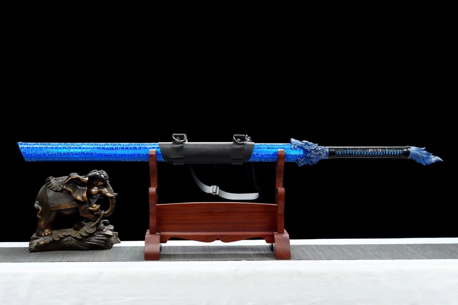 LONGSWORD Handcrafted Blue Wolf-Head Dao Swords Real with Forged ...