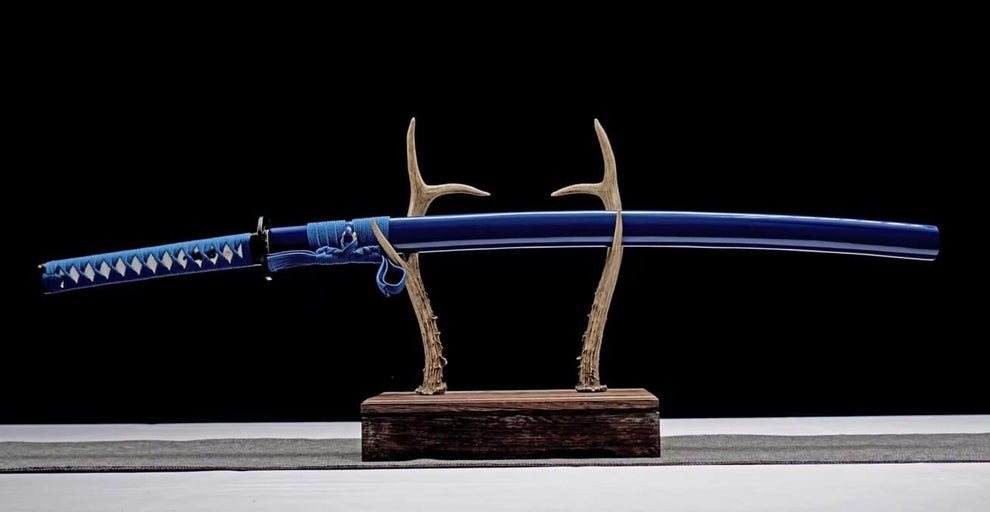 Katana Swords Real Blue Scabbard Forged Medium Carbon Steel Full Tang ...