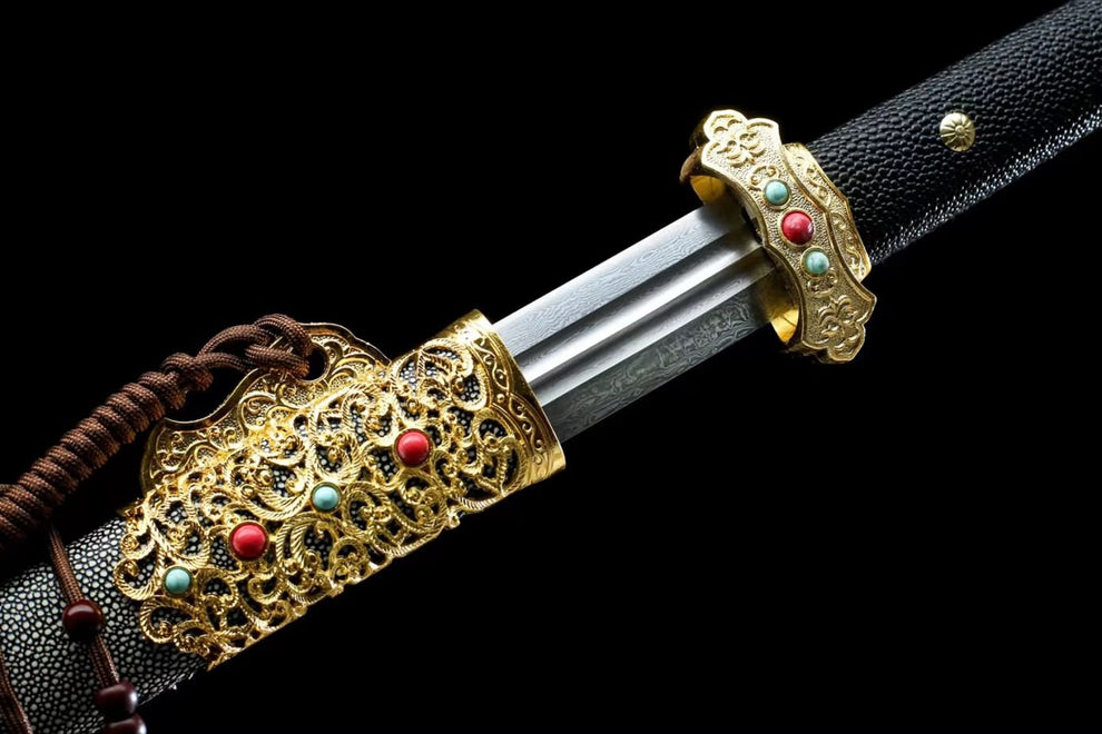 Tactical Swords Damascus Steel Blade,Fake Stingray Skin scabbard ...