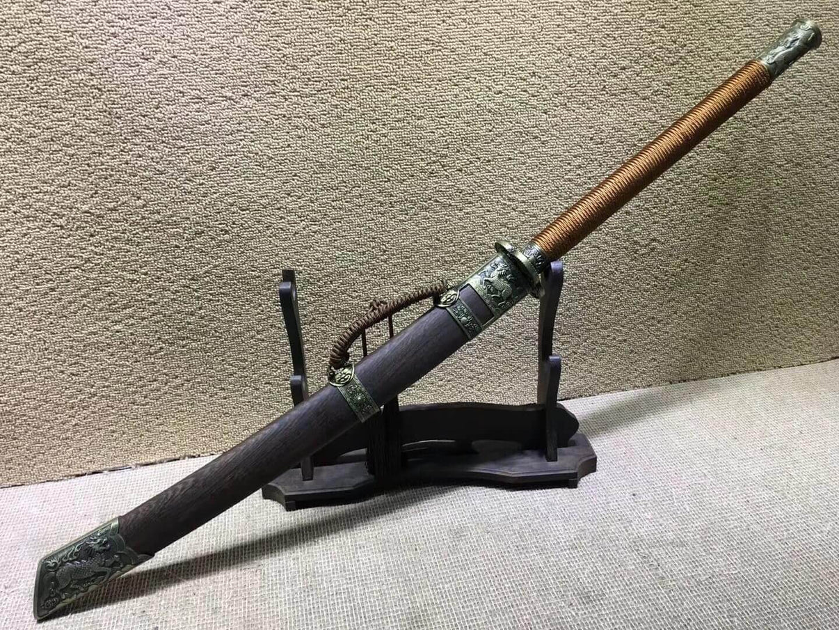 Kangxi dao sword,Forged Damascus steel red blade,Alloy fittings,Rosewo ...