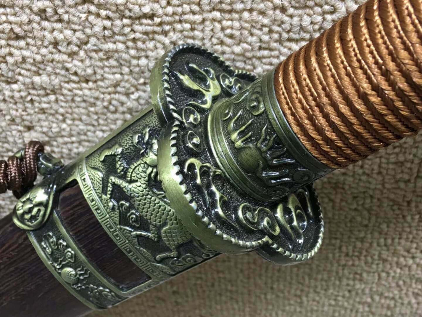 Kangxi dao sword,Forged Damascus steel red blade,Alloy fittings,Rosewo ...