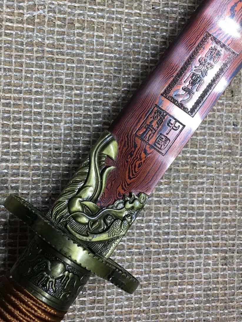 Kangxi dao sword,Forged Damascus steel red blade,Alloy fittings,Rosewo ...