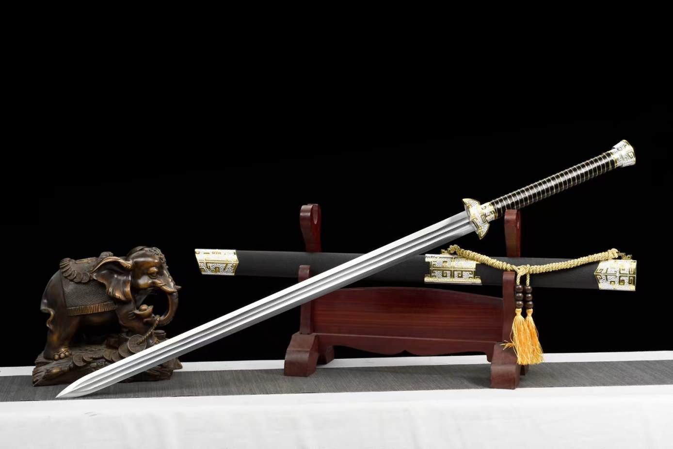 Chinese Sword Black Gold jian sword battle ready swords real weapons ...