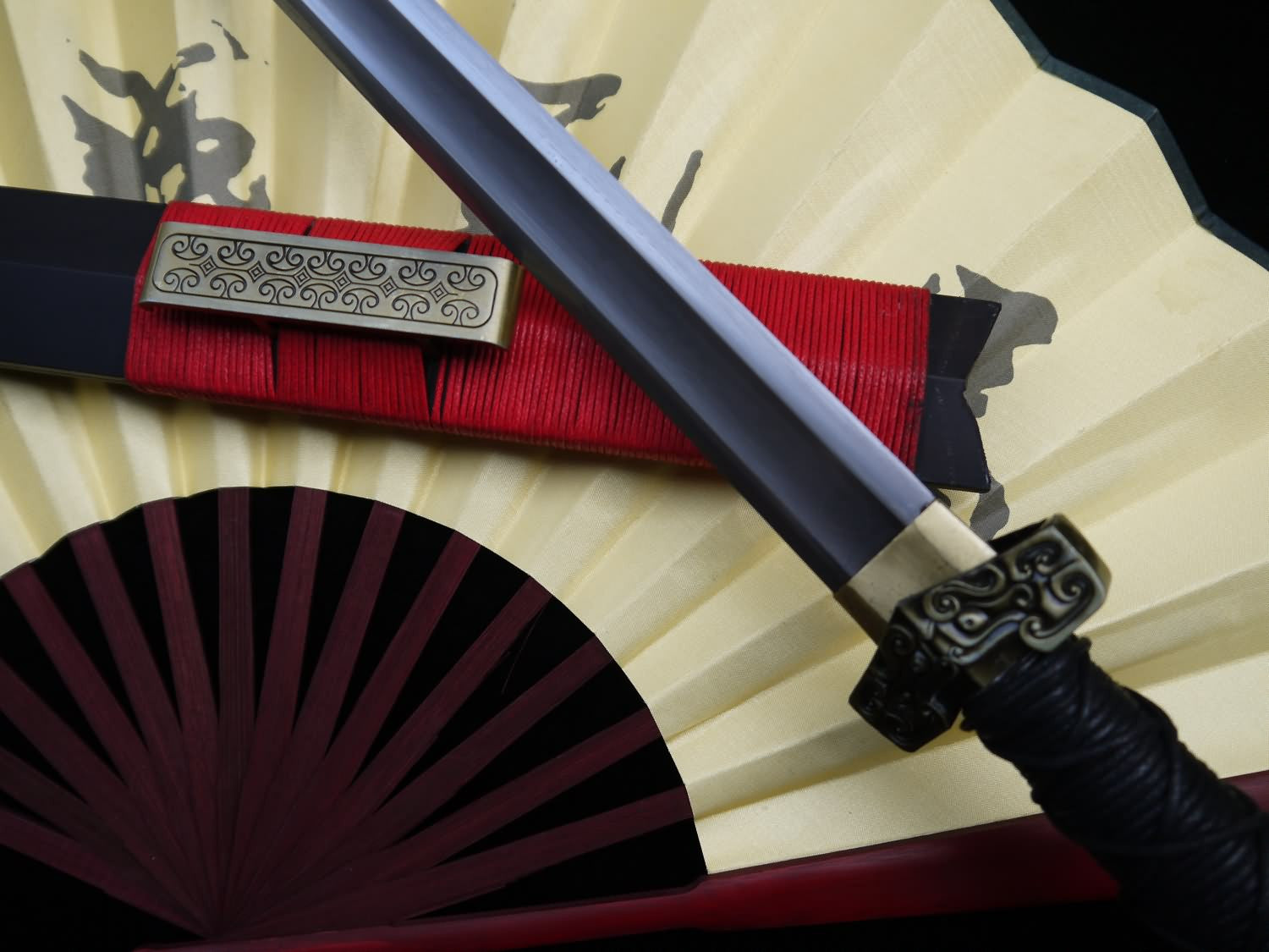 Chinese Han Dynasty sword,Folding steel blade,Black wood scabbard ...