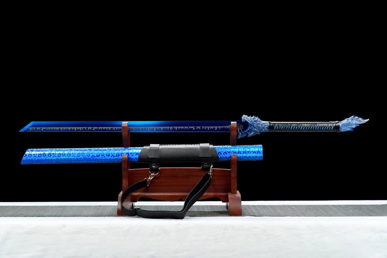 LONGSWORD Handcrafted Blue Wolf-Head Dao Swords Real with Forged ...