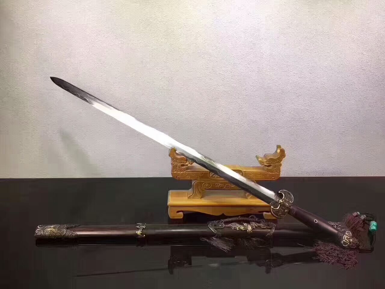 Bats sword,Damascus steel blade,Black scabbard,Brass fittings – Chinese ...