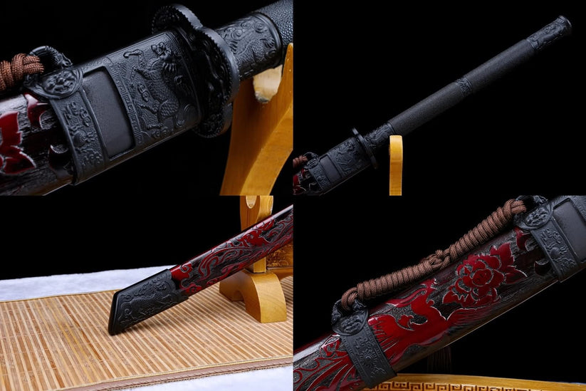 KANGXI Cut Horse dao,High Carbon Steel Blade,Solid Wood Carving Scabba ...