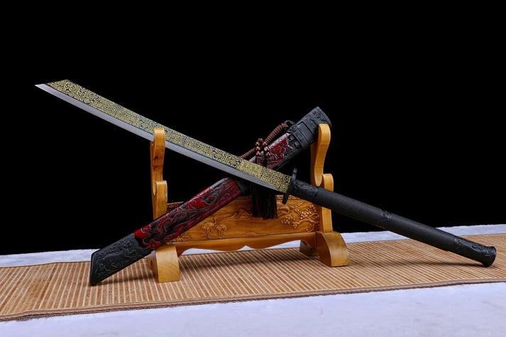 KANGXI Cut Horse dao,High Carbon Steel Blade,Solid Wood Carving Scabba ...