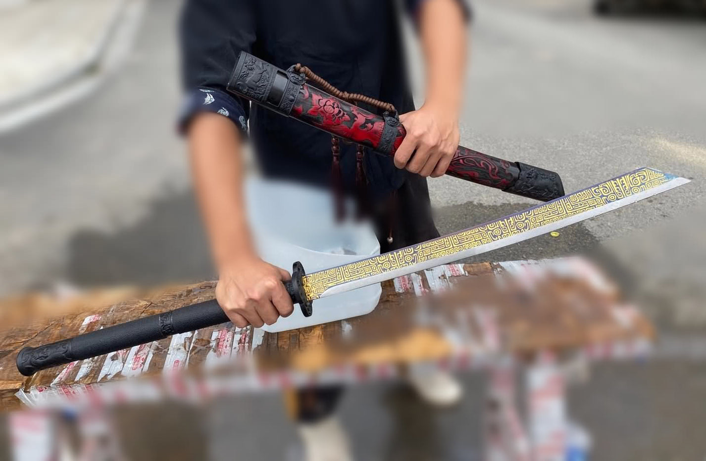 KANGXI Cut Horse dao,High Carbon Steel Blade,Solid Wood Carving Scabba ...