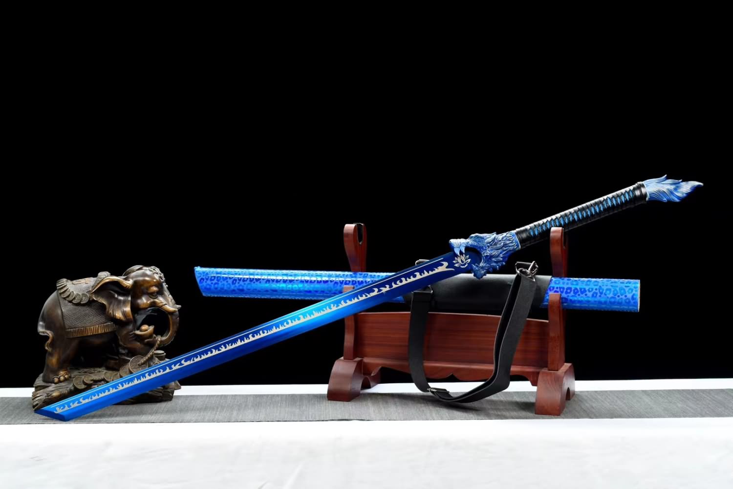 LONGSWORD Handcrafted Blue Wolf-Head Dao Swords Real with Forged ...