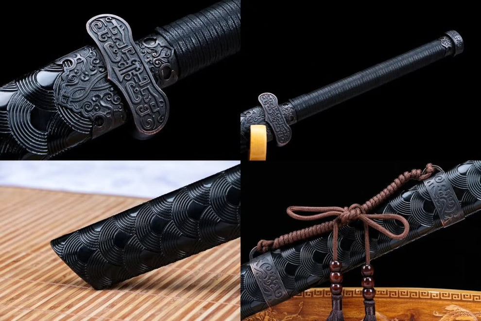 Broadsword,Damascus steel blade,Leather scabbard,Chinese sword ...