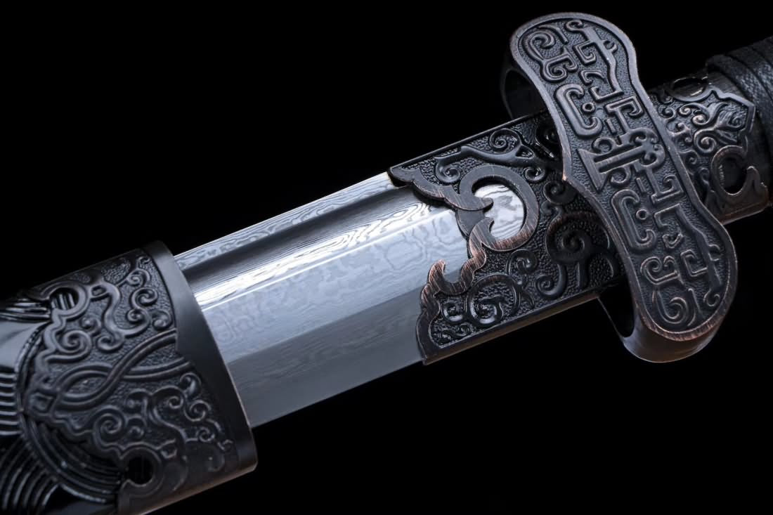 Broadsword,Damascus steel blade,Leather scabbard,Chinese sword ...