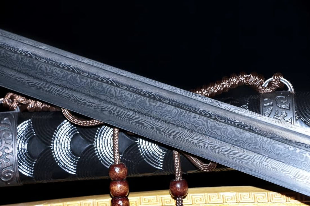 Broadsword,Damascus steel blade,Leather scabbard,Chinese sword ...
