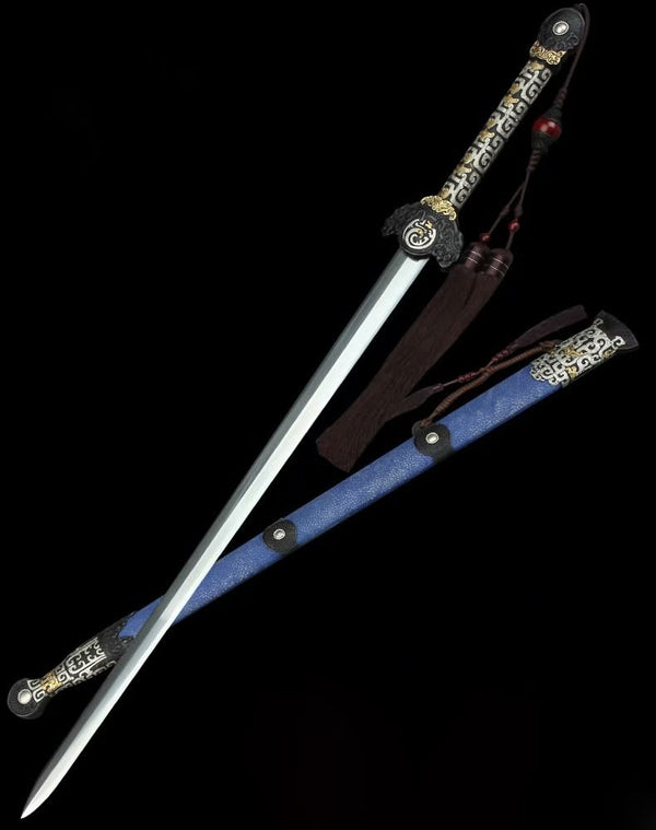 Real Luna Sword(Forged Damascus Steel Blade,Skin Scabbard,Brass ...