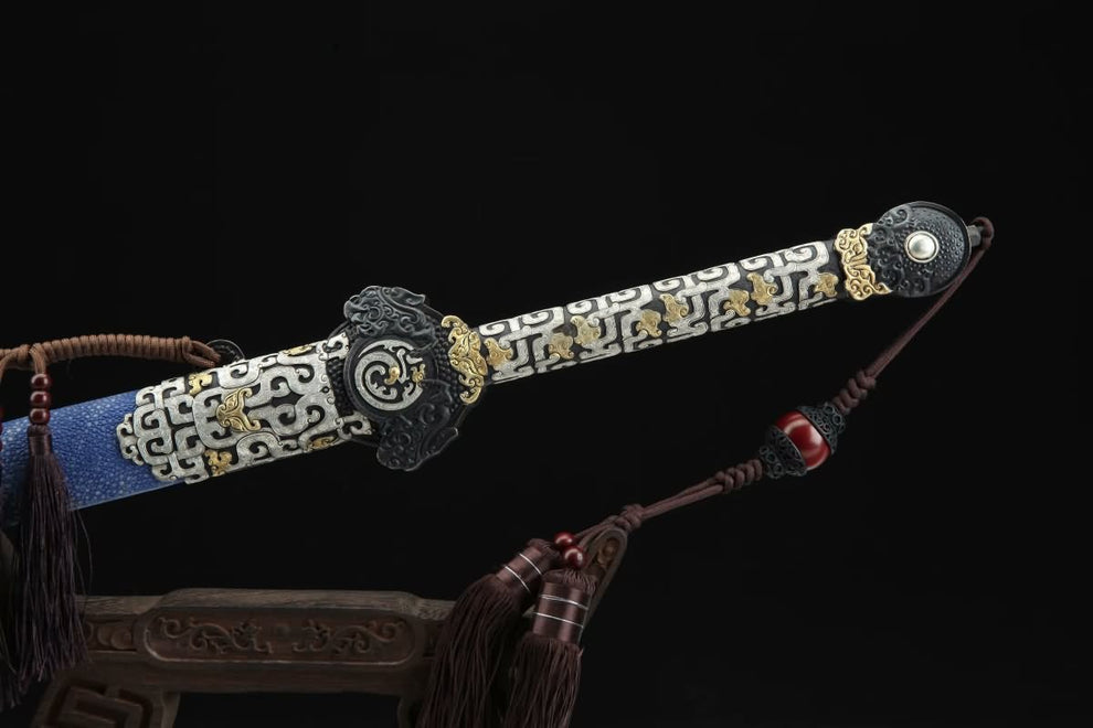 Real Luna Sword(Forged Damascus Steel Blade,Skin Scabbard,Brass ...