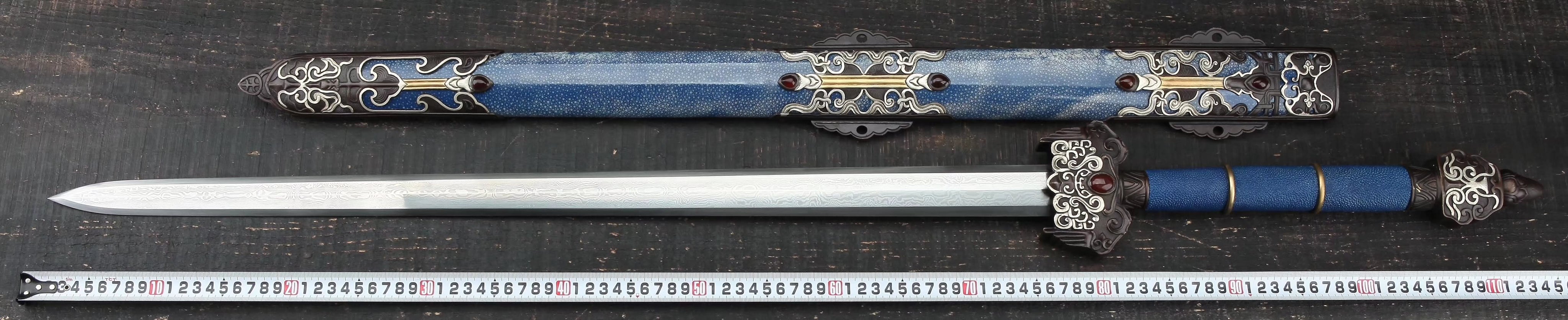 Myth sword,Handmade Damascus steel blade,Skin scabbard,Brass fittings ...