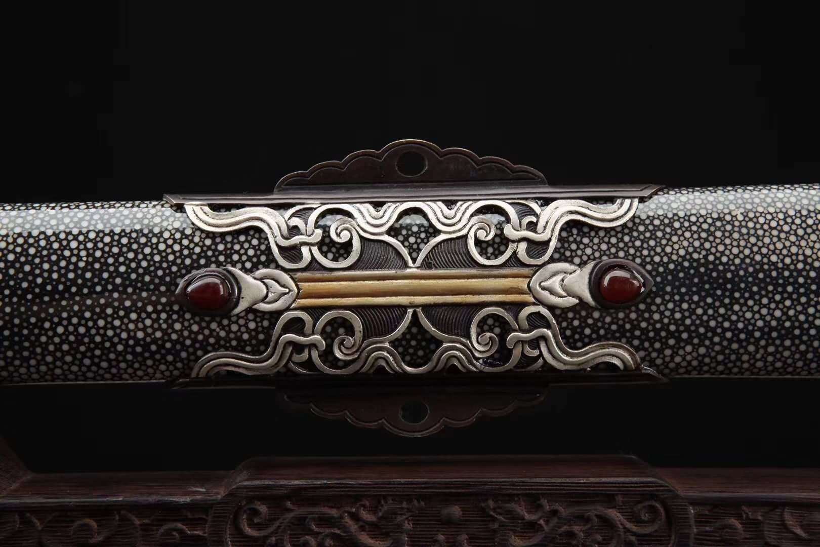 Myth sword,Handmade Damascus steel blade,Skin scabbard,Brass fittings ...