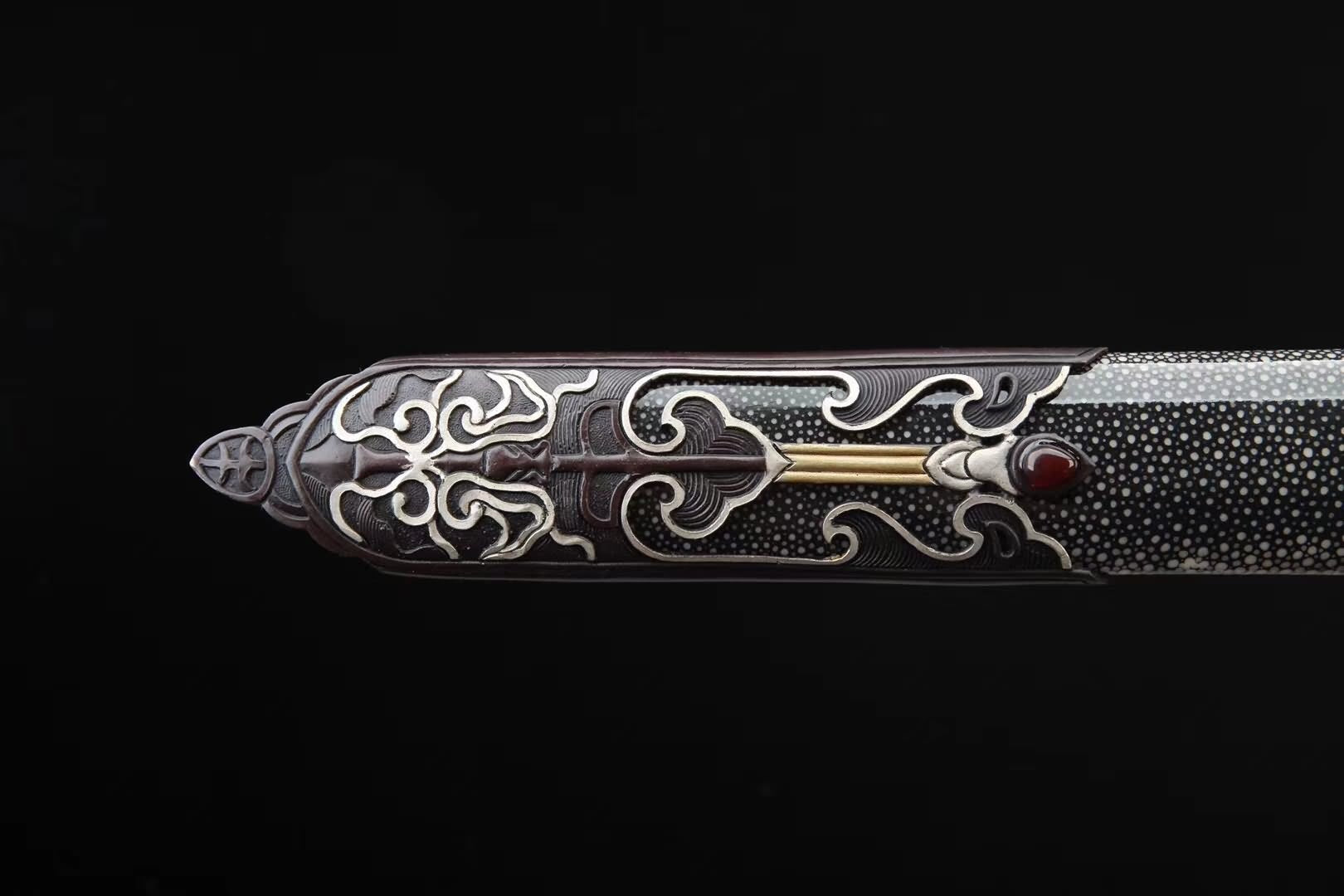 Myth sword,Handmade Damascus steel blade,Skin scabbard,Brass fittings ...