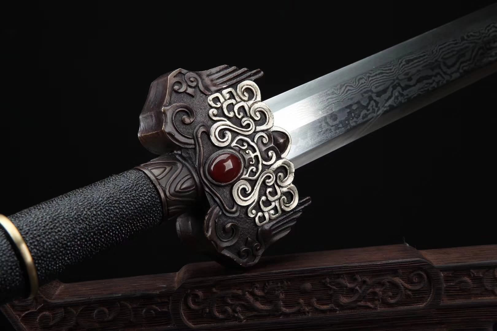 Myth sword,Handmade Damascus steel blade,Skin scabbard,Brass fittings ...