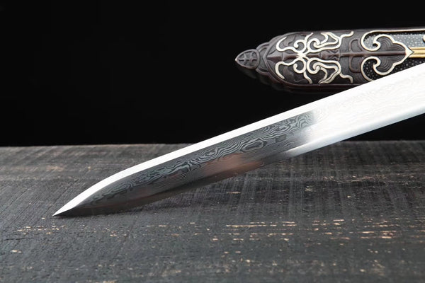 Myth sword,Handmade Damascus steel blade,Skin scabbard,Brass fittings ...