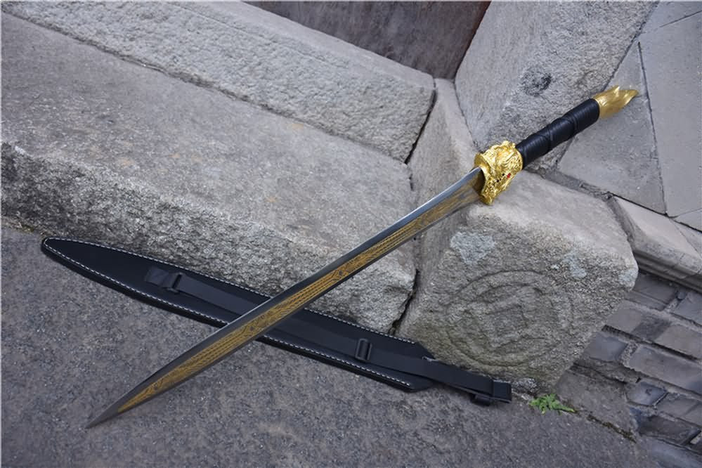 Integral sword,handmade(High carbon steel etch blade,Leather scabbard ...