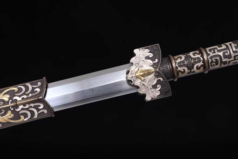 Hanwu Sword,Forged Damascus Steel Blades,Ebony Scabbard,Brass Fittings ...