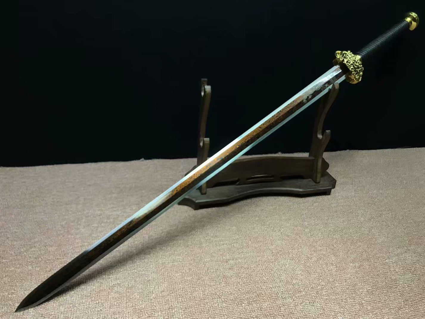 Han jian,Handmade Damascus steel red blade,Black wood,Chinese sword ...