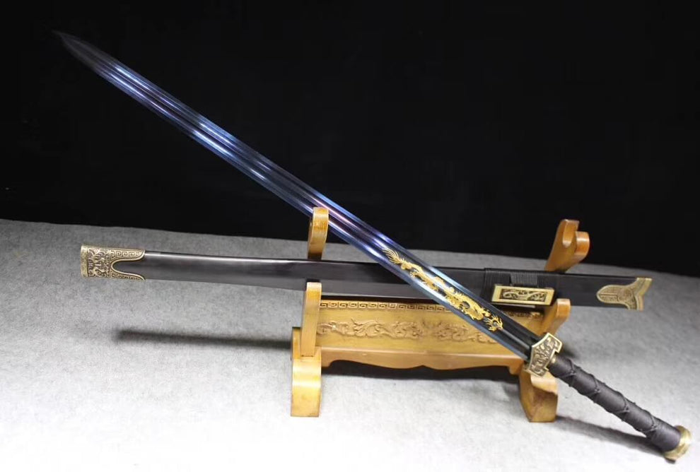 Hanwu sword,High carbon steel blue blade,Black wood scabbard,Brass fit ...