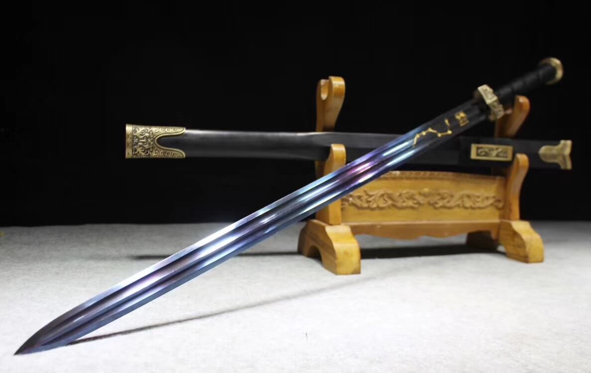 Hanwu sword,High carbon steel blue blade,Black wood scabbard,Brass fit ...