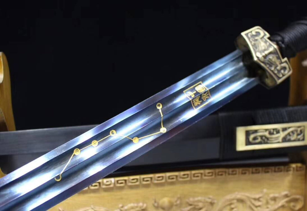 Hanwu sword,High carbon steel blue blade,Black wood scabbard,Brass fit ...