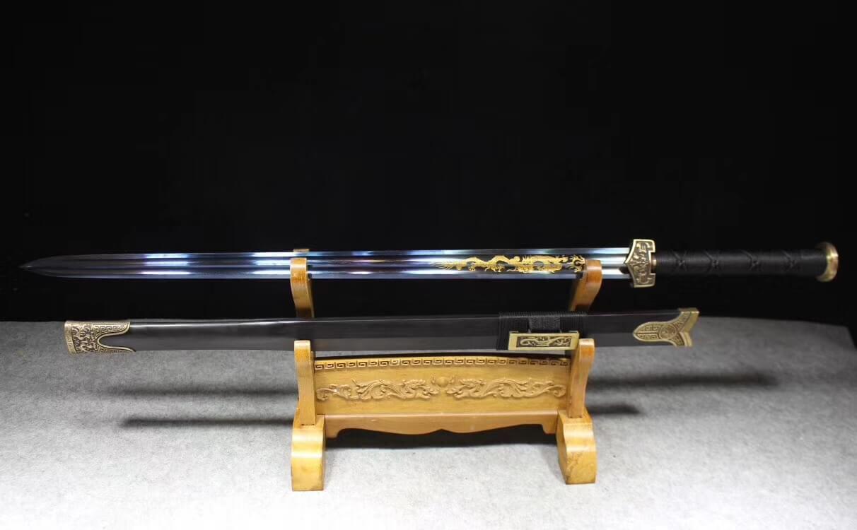 Hanwu sword,High carbon steel blue blade,Black wood scabbard,Brass fit ...
