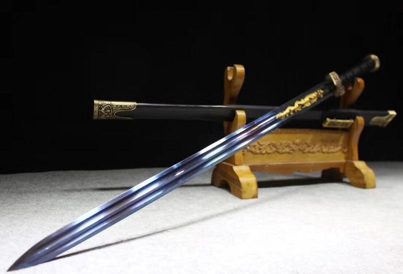 Hanwu sword,High carbon steel blue blade,Black wood scabbard,Brass fit ...