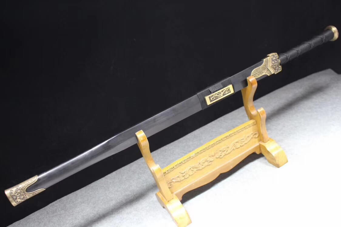 Hanwu sword,High carbon steel blue blade,Black wood scabbard,Brass fit ...
