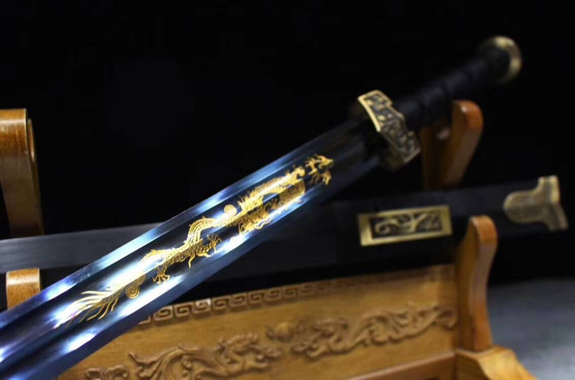 Hanwu sword,High carbon steel blue blade,Black wood scabbard,Brass fit ...