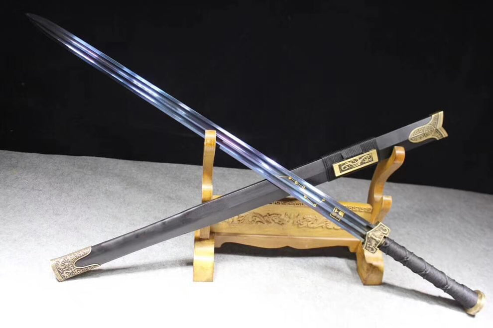 Hanwu sword,High carbon steel blue blade,Black wood scabbard,Brass fit ...