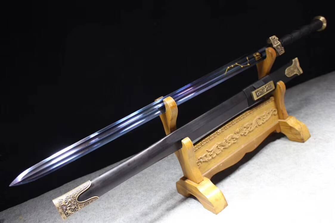 Hanwu sword,High carbon steel blue blade,Black wood scabbard,Brass fit ...