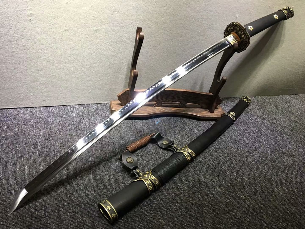 Nihontou Tachi,Nodachi,High carbon steel burn blade,Brass tosogu,Black ...