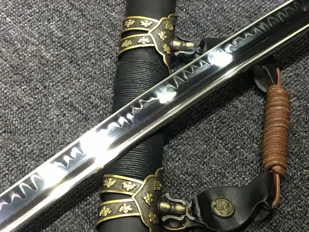 Nihontou Tachi,Nodachi,High carbon steel burn blade,Brass tosogu,Black ...