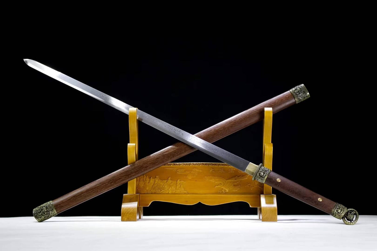 Tang dao,Hand Forged(Damascus steel blade,Rosewood,Alloy)Full tang ...