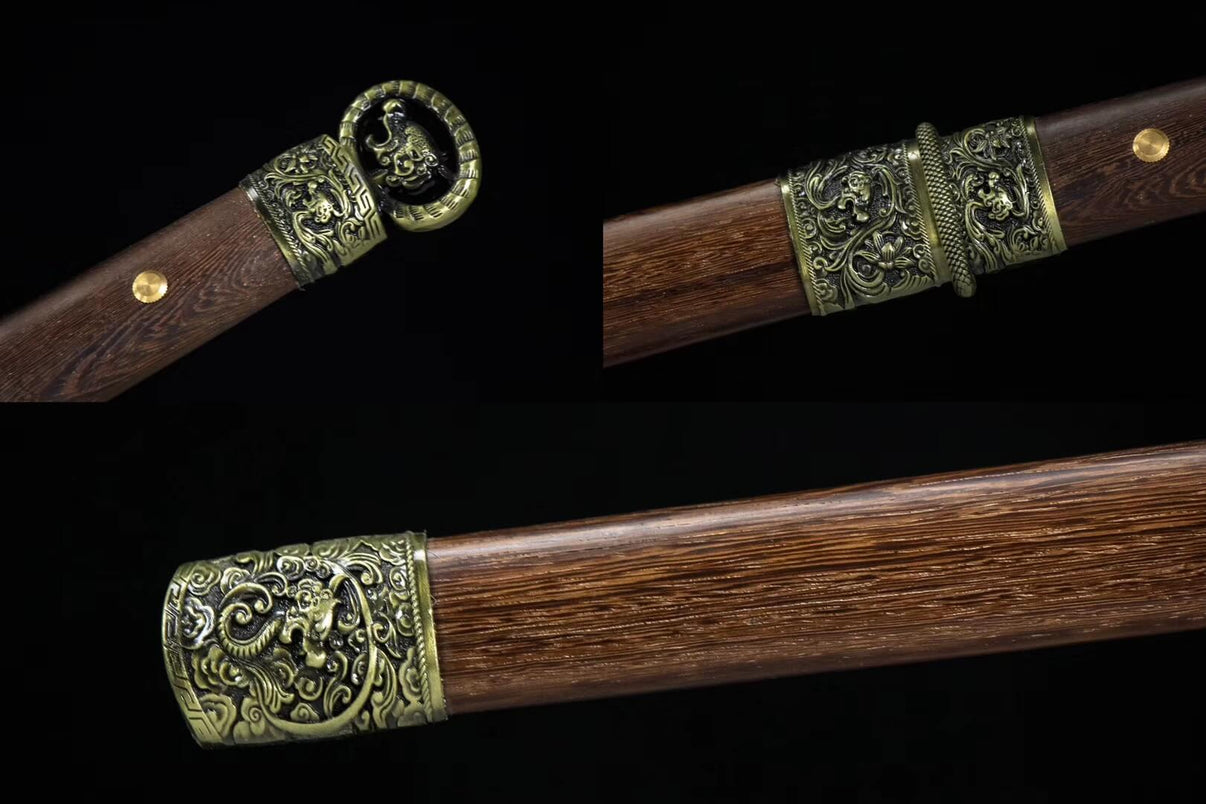 Tang dao,Hand Forged(Damascus steel blade,Rosewood,Alloy)Full tang ...