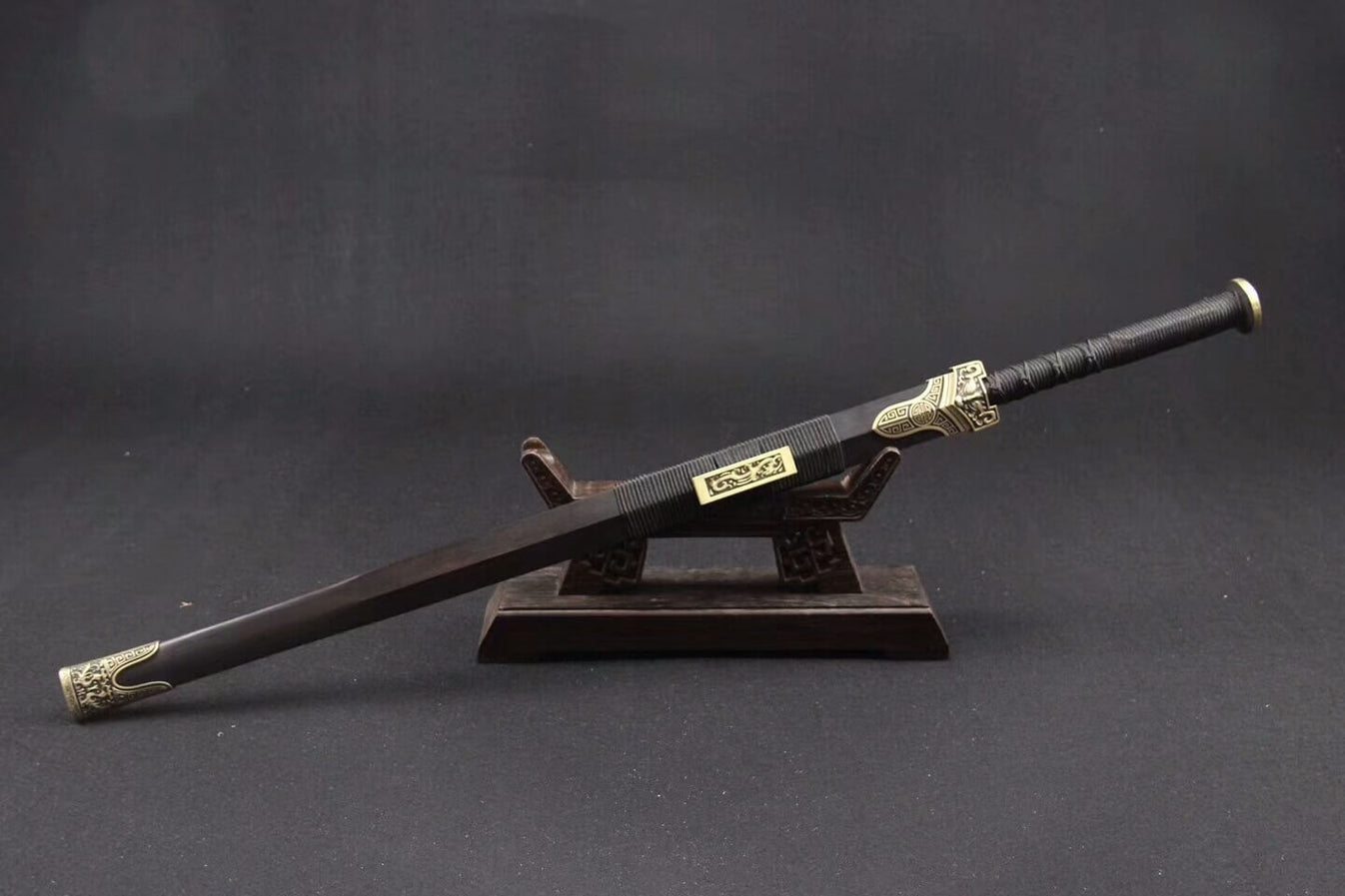 Hanwu sword(Damascus steel blade,Ebony scabbard,Brass fittings ...