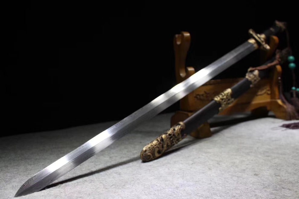 Jiulong sword,Damascus steel blade,Black wood,Brass fittings – Chinese ...