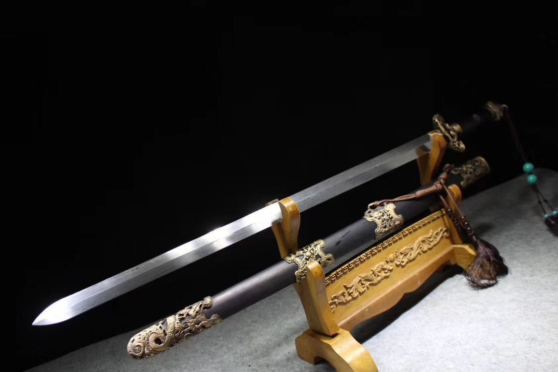 Jiulong sword,Damascus steel blade,Black wood,Brass fittings – Chinese ...