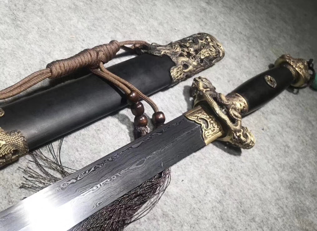 Jiulong sword,Damascus steel blade,Black wood,Brass fittings – Chinese ...