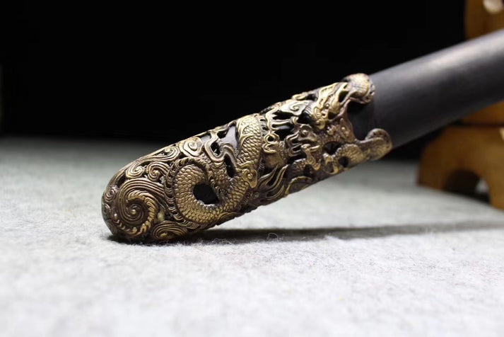 Jiulong sword,Damascus steel blade,Black wood,Brass fittings – Chinese ...