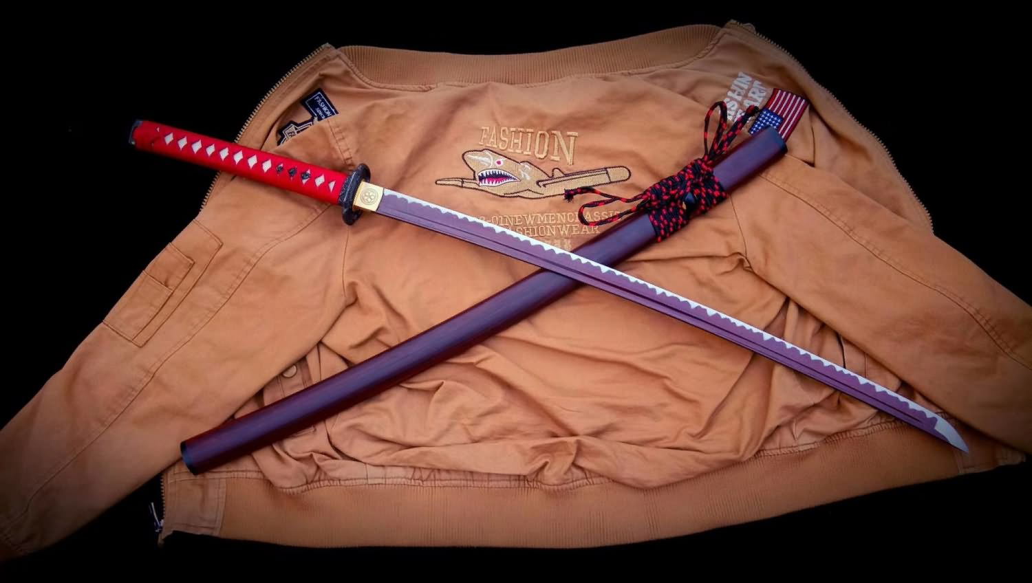 Japanese sword,Hand forged,Damascus steel red blade,Full tang – Chinese ...