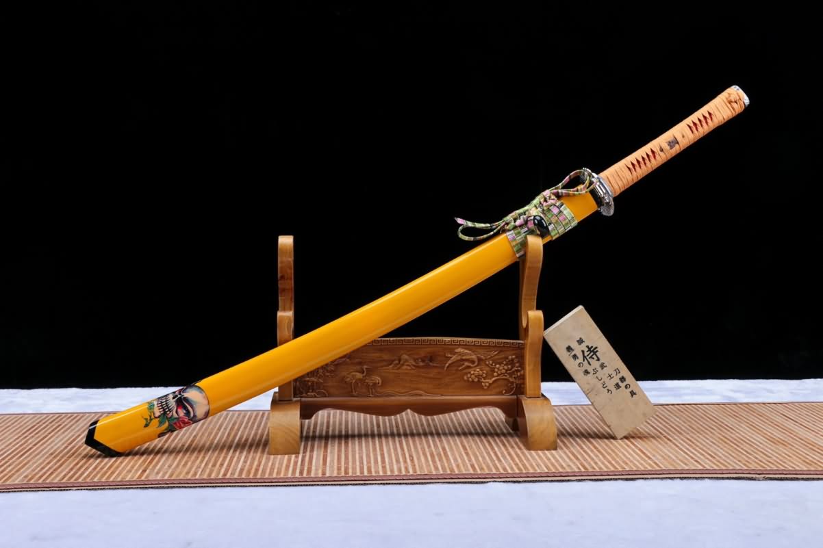 Katana,Forged High carbon steel burn blade,Yellow scabbard – Chinese ...