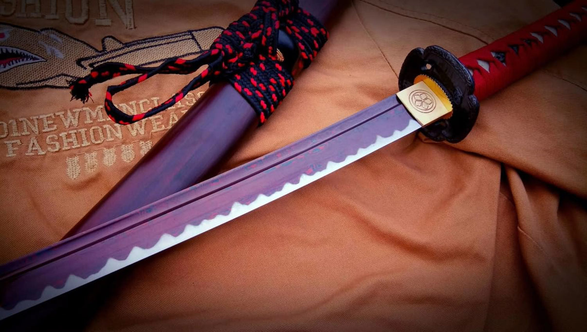 Japanese sword,Hand forged,Damascus steel red blade,Full tang – Chinese ...