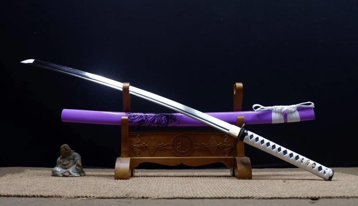 Samurai Practice Sword Forged high Carbon Steel Purple Scabbard ...